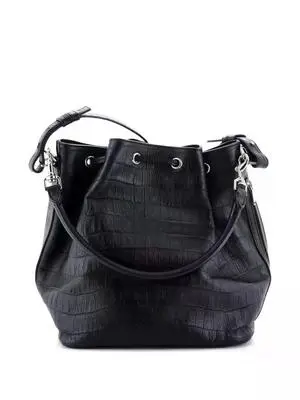 Saint Laurent Emmanuelle Crocodile Embossed Leather Bucket Bag