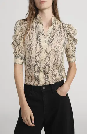 FRAME The Gillian Snake Print Silk Top - Camel Multi