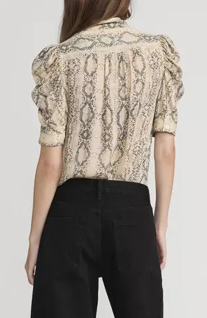 FRAME The Gillian Snake Print Silk Top - Camel Multi
