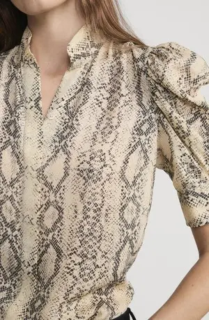 FRAME The Gillian Snake Print Silk Top - Camel Multi