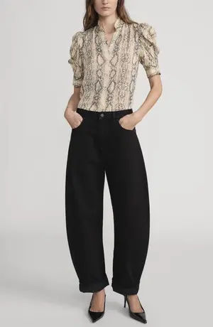 FRAME The Gillian Snake Print Silk Top - Camel Multi