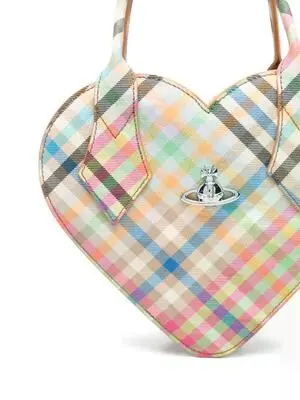 VIVIENNE WESTWOOD Josephine Heart Plaid Tote Bag - Neutrals