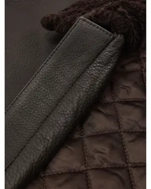 REISS Shearling Collar Leather Jacket - Brown