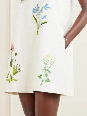 Stella McCartney Embroidered Crepe Mini Dress - Neutrals