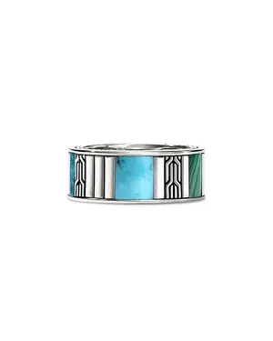 John Hardy Sterling Carved Chain Mixed Stone Ring - Silver