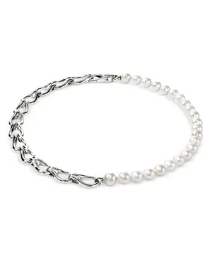 John Hardy Sterling Cultured Pearl Collar Necklace - Silver