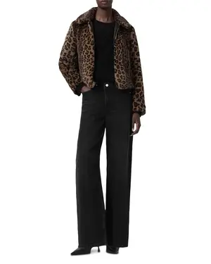 ALLSAINTS Saye Faux Fur Jacket - Leopard Brown