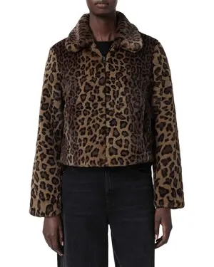 ALLSAINTS Saye Faux Fur Jacket - Leopard Brown