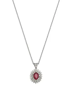 Bloomingdale'S Ruby And Diamond Halo Pendant Necklace - Red/white