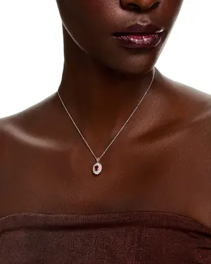 Bloomingdale'S Ruby And Diamond Halo Pendant Necklace