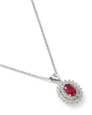 Bloomingdale'S Ruby And Diamond Halo Pendant Necklace