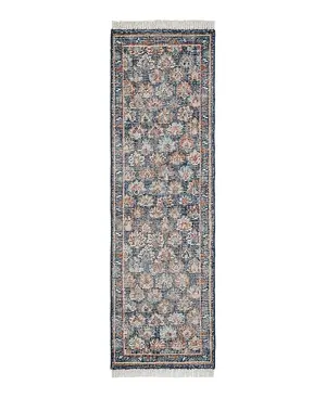 OBEETEE Palace Floral Runner Area Rug,2'6x8'0 - Navy