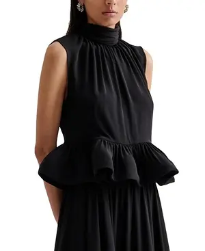 MALINA Lune Halterneck Frilled Hem Blouse Top - Black