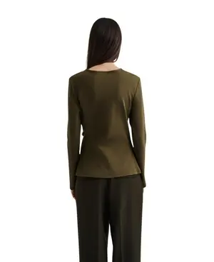 MALINA Mailey Jersey Brooch Top - Olive