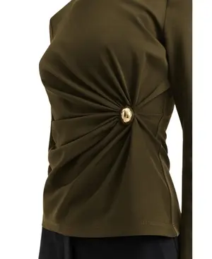MALINA Mailey Jersey Brooch Top - Olive