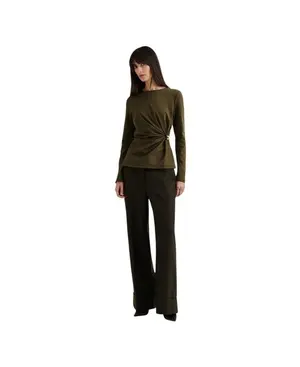 MALINA Mailey Jersey Brooch Top - Olive