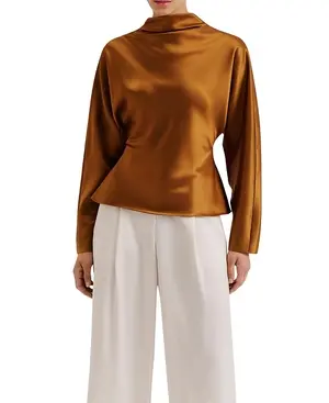 MALINA Zora Barrel Sleeve Satin Blouse