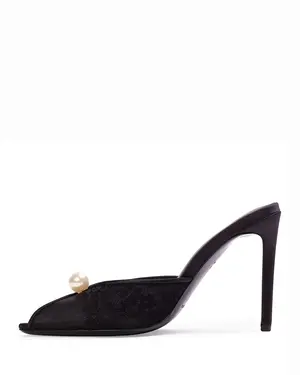 BLACK SUEDE STUDIO Pearl Mesh Slipper Pumps