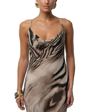 JLUXLABEL Zebra Print Halterneck Maxi Dress