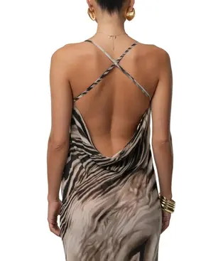 JLUXLABEL Zebra Print Halterneck Maxi Dress