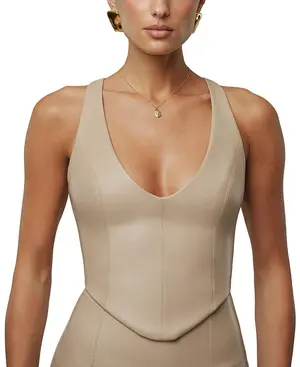 JLUXLABEL Pu Leather Top - Beige