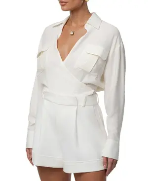 JLUXLABEL Drift Collared Cargo Top - Ivory
