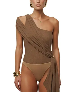 JLUXLABEL Lovina Drape Bodysuit - Brown