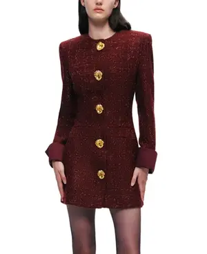 NOCTURNE Gold Button Boucle Mini Dress