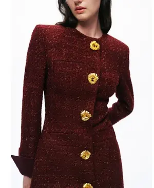 NOCTURNE Gold Button Boucle Mini Dress