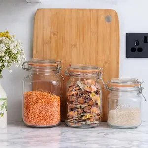 KILNER Square Clip Top Jars, Set Of 3