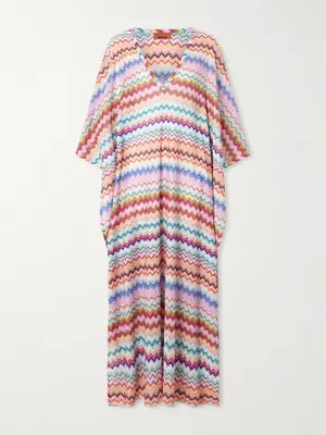 Missoni Striped Metallic Crochet-knit Kaftan - Orange