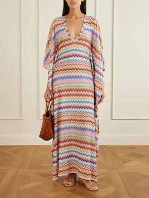 Missoni Striped Metallic Crochet-knit Kaftan - Orange