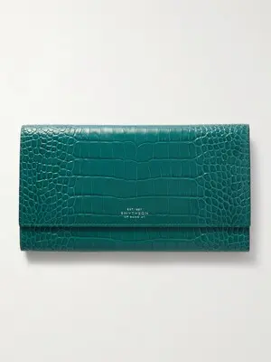 Smythson Marshall Croc-effect Leather Travel Wallet - Blue