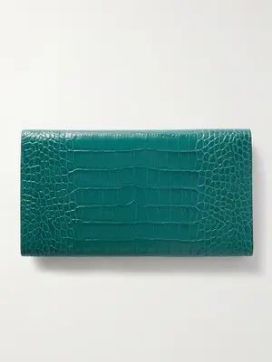 Smythson Marshall Croc-effect Leather Travel Wallet - Blue