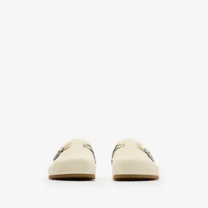 Burberry Suede Clogs With Check Buckle Strap - Bake Beige
