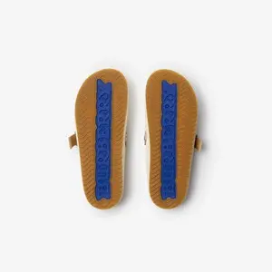 Burberry Suede Clogs With Check Buckle Strap - Bake Beige