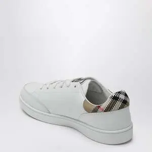 Burberry Leather Sneakers With Check Fabric Heel Tab - White