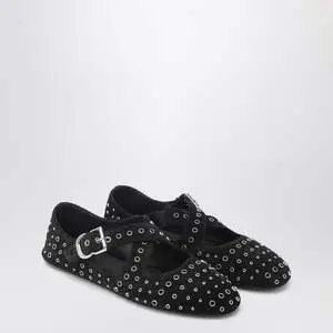 Alaïa Suede Ballerinas With Crossed Straps And Eyelets - Black