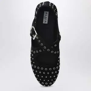 Alaïa Suede Ballerinas With Crossed Straps And Eyelets - Black