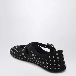 Alaïa Suede Ballerinas With Crossed Straps And Eyelets - Black
