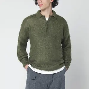 Auralee Olive Brushed Mohair-blend Polo