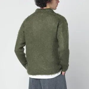 Auralee Olive Brushed Mohair-blend Polo