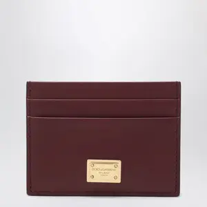 Dolce & Gabbana Bordeaux Leather Cardholder With Logo Plate - Burgundy