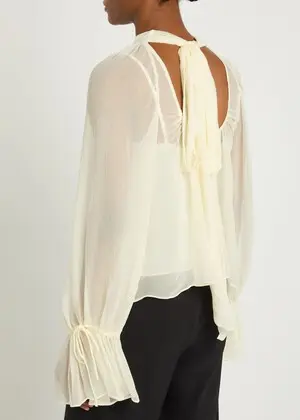 Staud Roux Pleated Georgette Blouse - Ivory