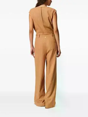 TWINSET Sleeveless V-neck Pinstriped Jumpsuit With Belted Waist