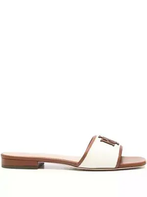 Ralph Lauren Monogram Detail Leather Slides