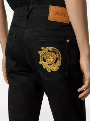 Versace Medusa Embroidery Jeans - Black
