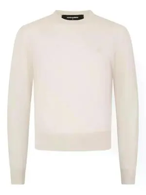 Dsquared2 Wool Crew Neck Sweater With Embroidered Logo - Neutrals