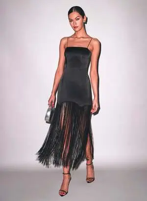 Fleur Du Mal Fringe Maxi Dress - Black