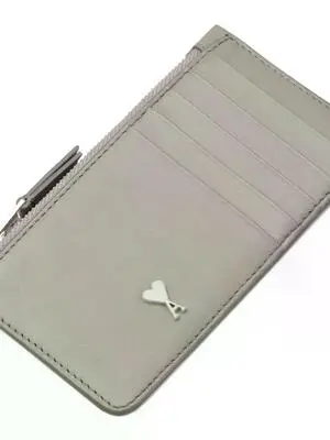 AMI Paris De Coeur Leather Cardholder - Grey